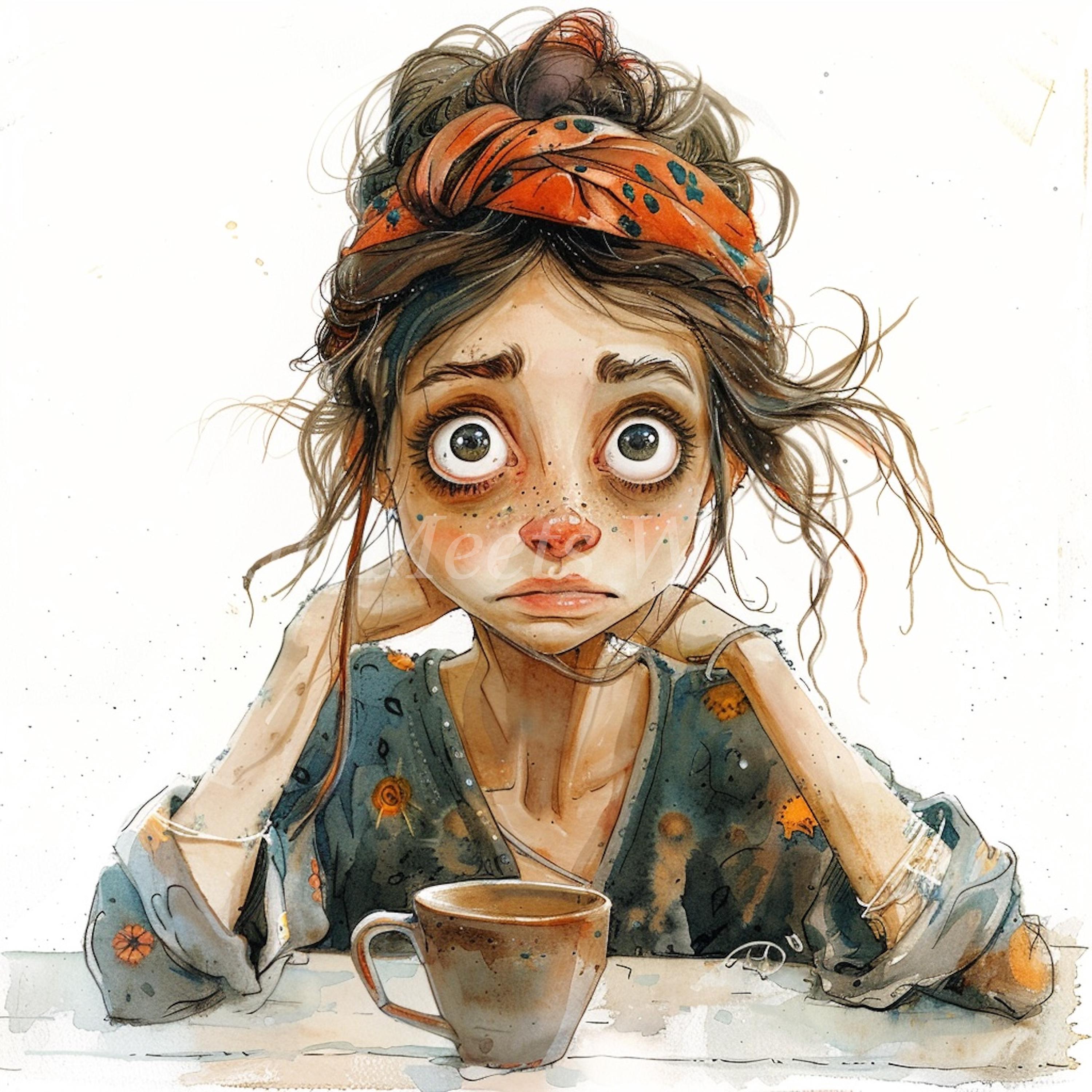 Frustrated Coffee Lover Clipart Bundle- 10 High Quality Watercolor Jpgs ...