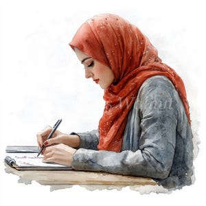 Woman Writing Clipart Bundle: Watercolor Style Illustrations (digital ...
