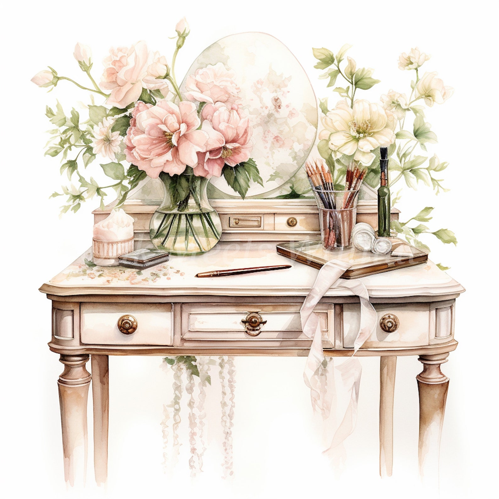 Floral Vanity Clipart Bundle 10 High Quality Jpgs, Dressing Table ...