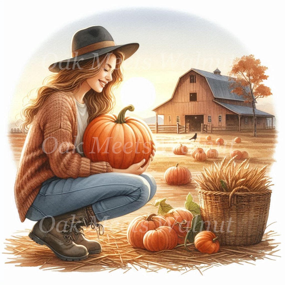 Pumpkin Farm Clipart Bundle: Watercolor Fall Harvest (digital Download ...