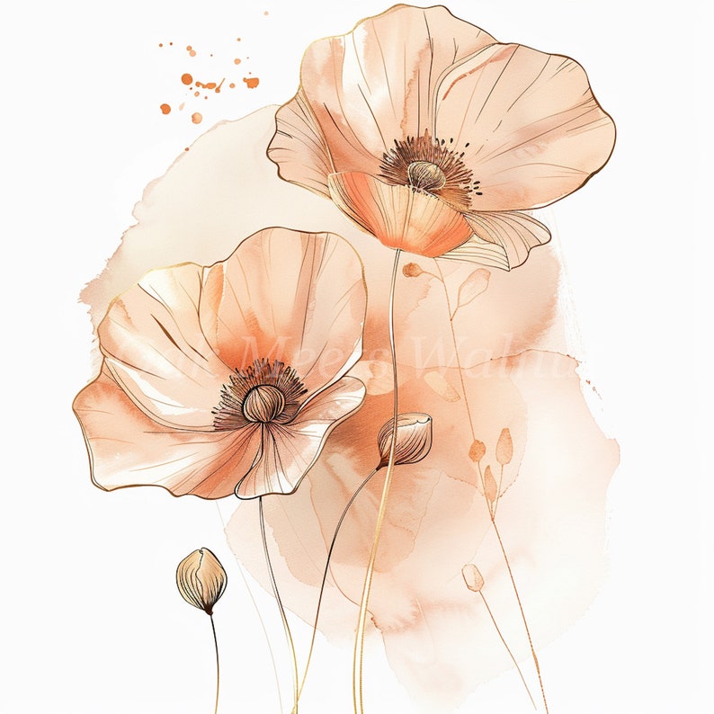 Watercolor Peach Flowers Clipart: Abstract Floral Graphics (digital ...