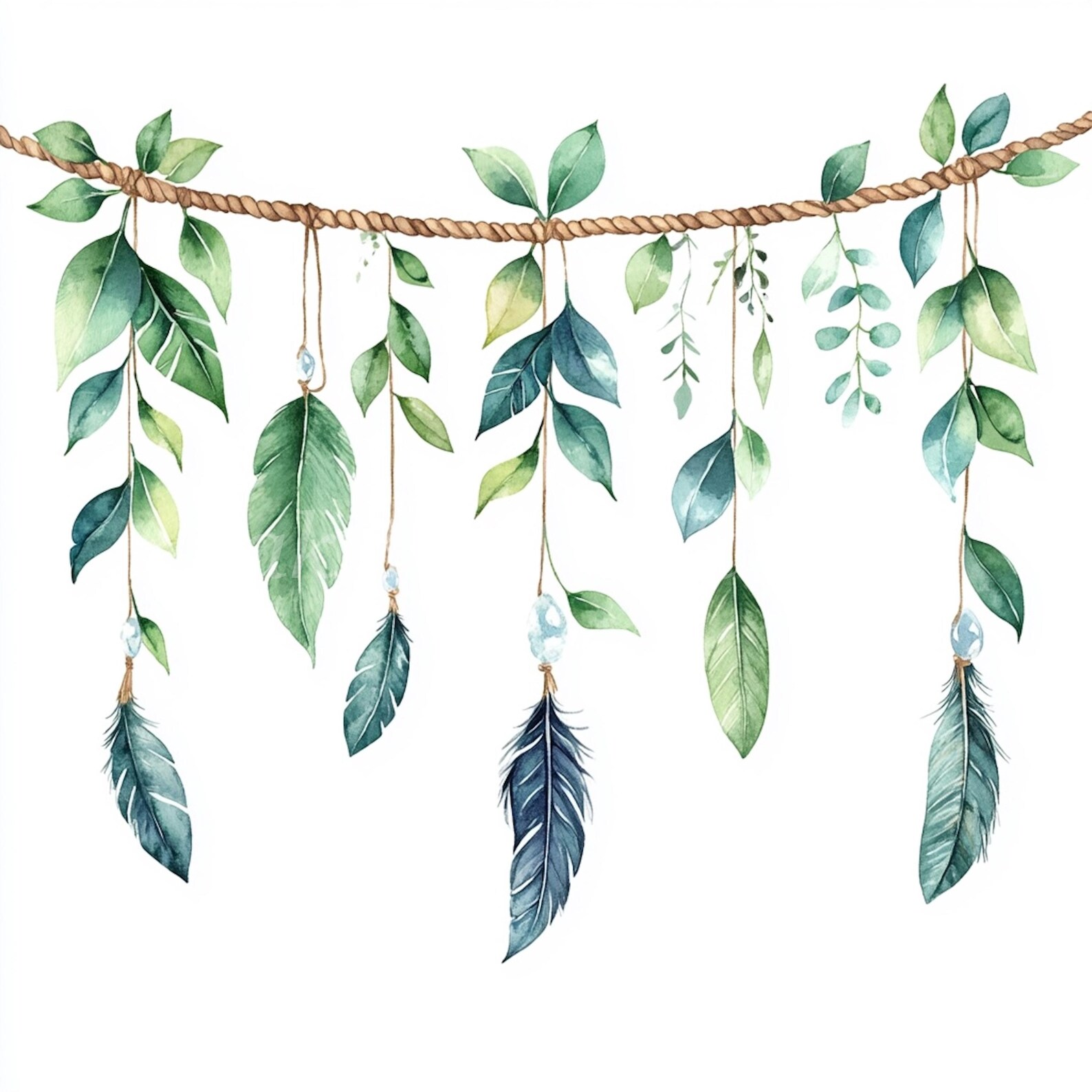 Boho Leaves Decor Clipart Bundle 10 High Quality Watercolor Jpgs ...
