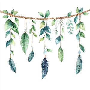 Boho Leaves Decor Clipart Bundle- 10 High Quality Watercolor Jpgs ...