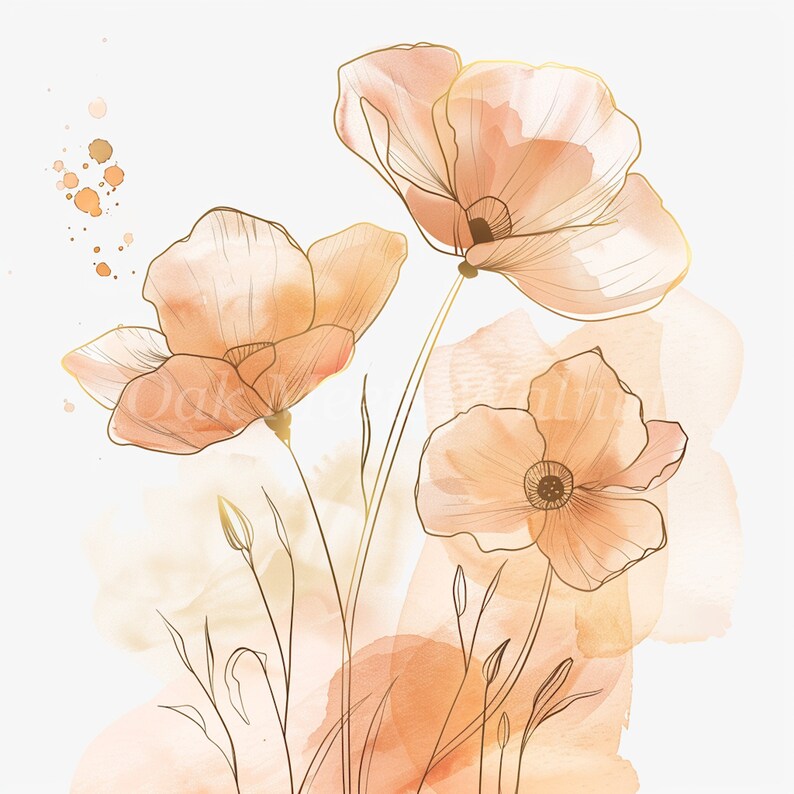 Watercolor Peach Flowers Clipart: Abstract Floral Graphics (digital ...