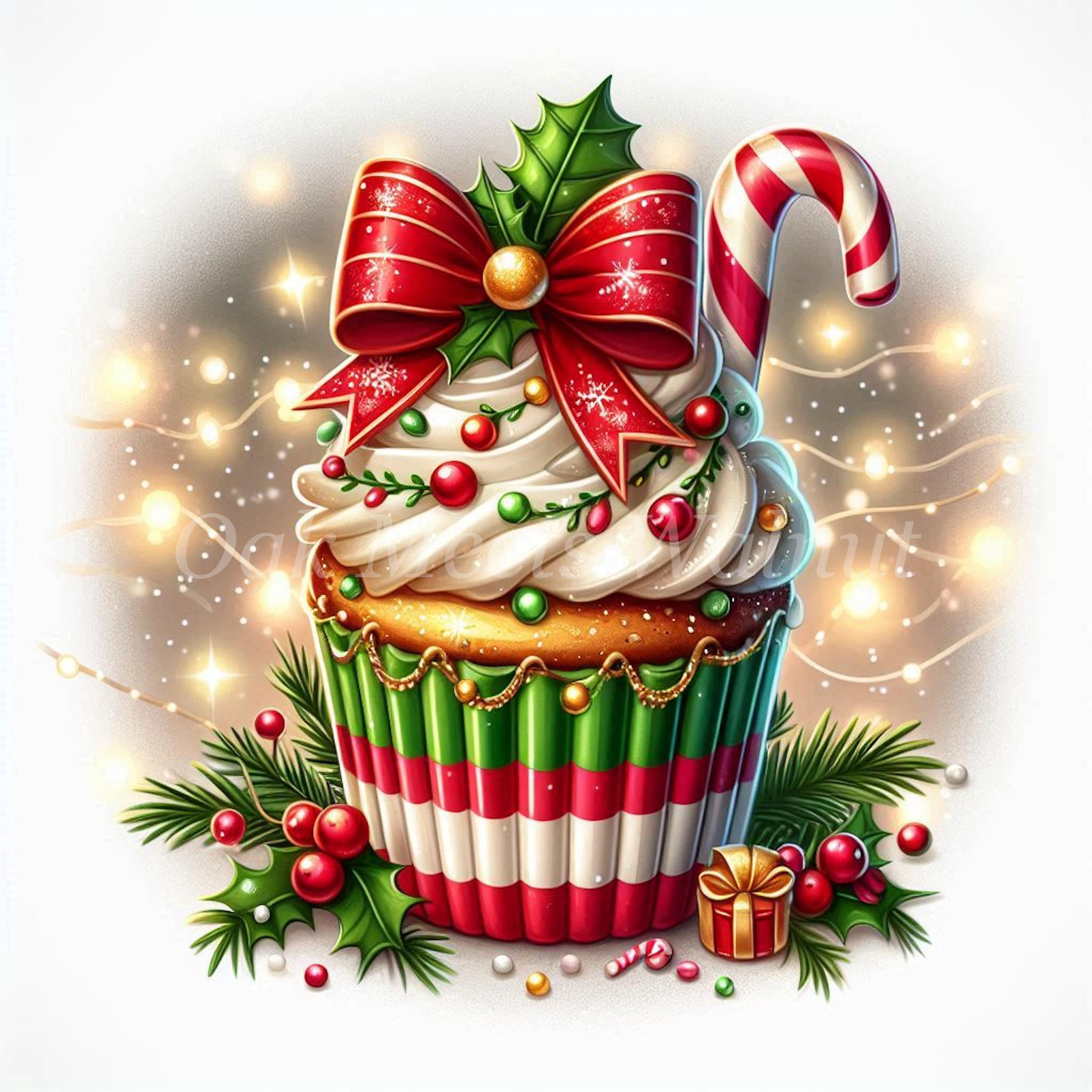 Christmas Cupcakes Clipart Bundle 10 High Quality Watercolor Jpgs, Xmas ...