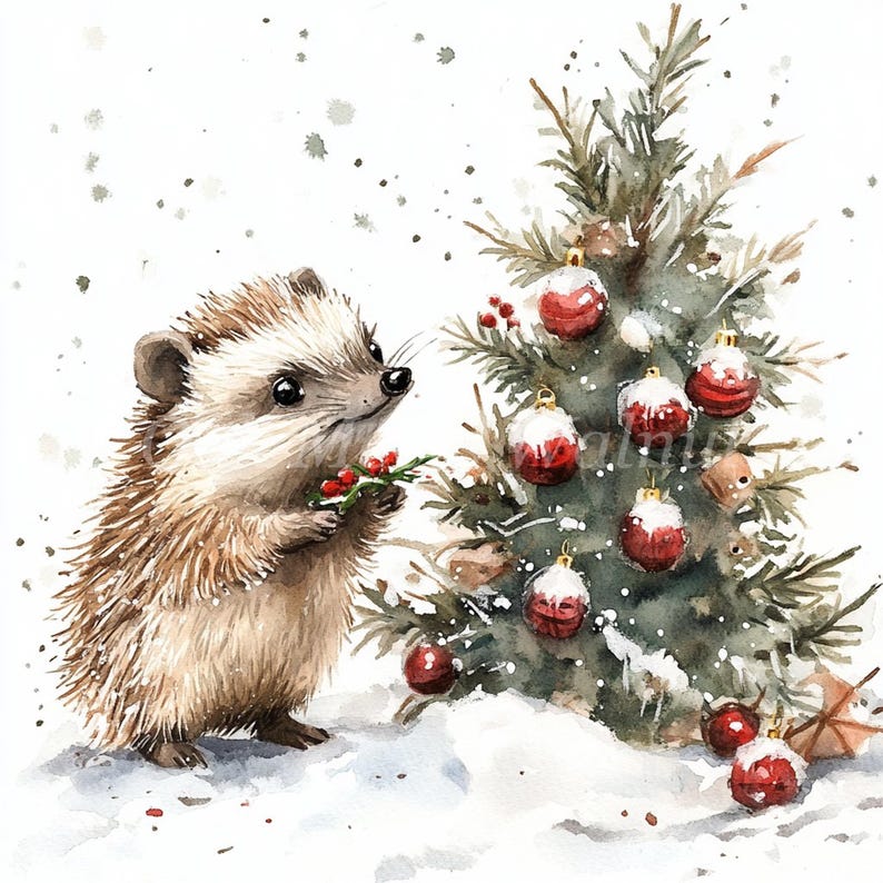Hedgehog Christmas Clipart Bundle- 10 High Quality Jpgs, Vintage ...