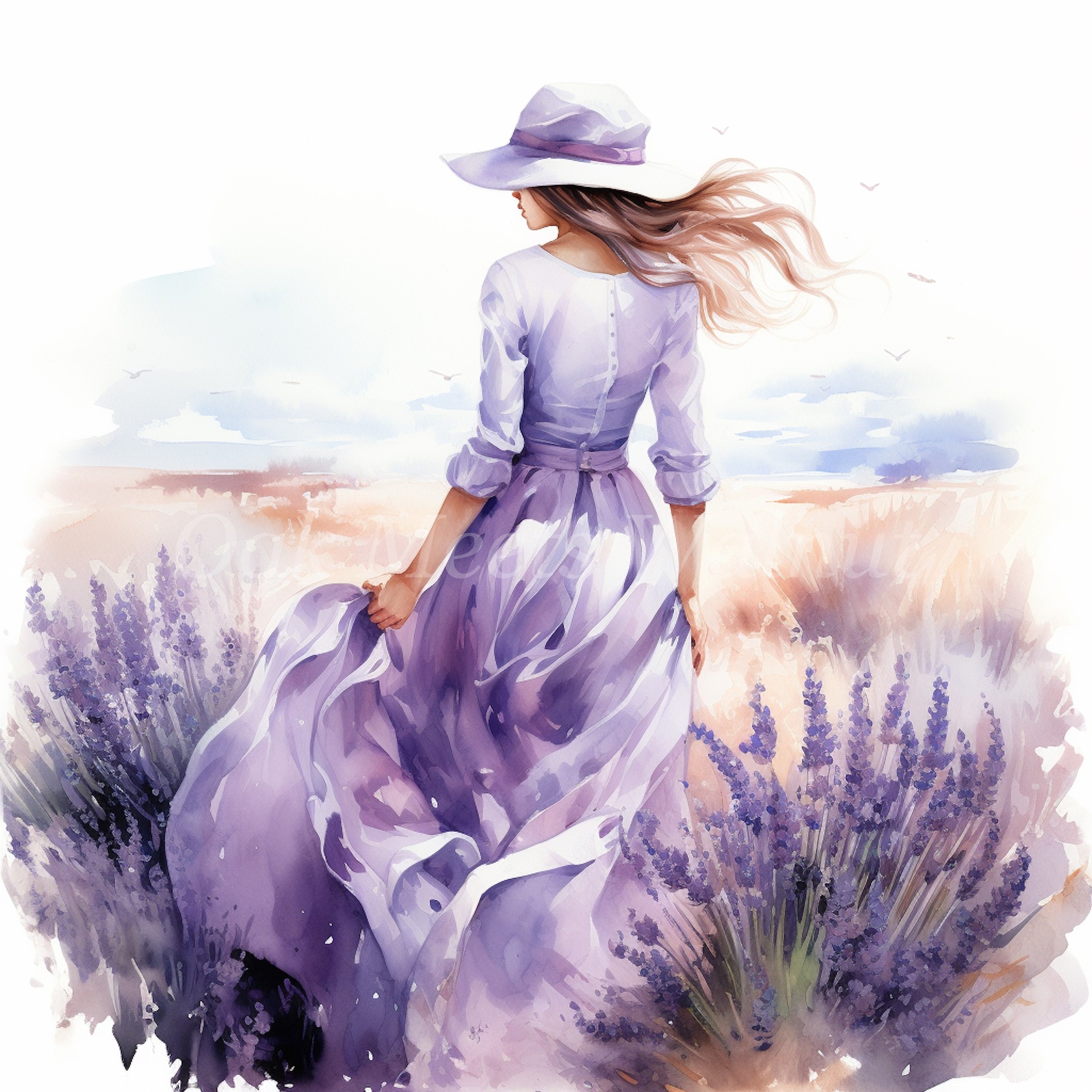 Woman in Lavender Field Clipart Bundle 10 High Quality Watercolor Jpgs ...