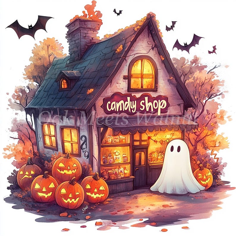 Halloween Candy Shop Clipart: Watercolor JPG Bundle (digital Download ...