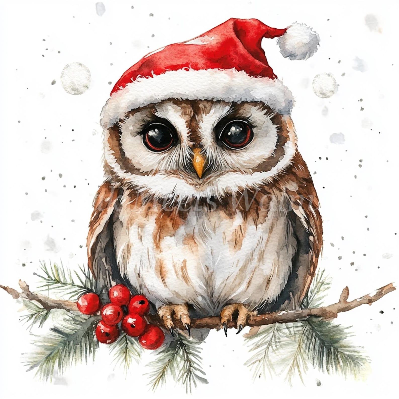 Watercolor Christmas Owl Clipart: Holiday Scrapbooking (digital ...