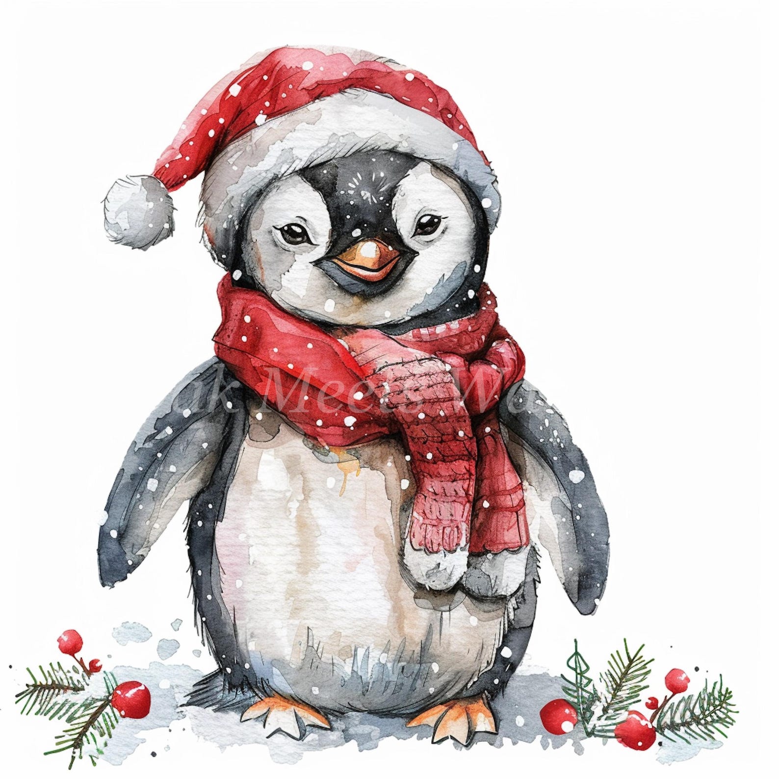 Christmas Penguin Watercolor Clipart Bundle: Holiday JPG Images ...