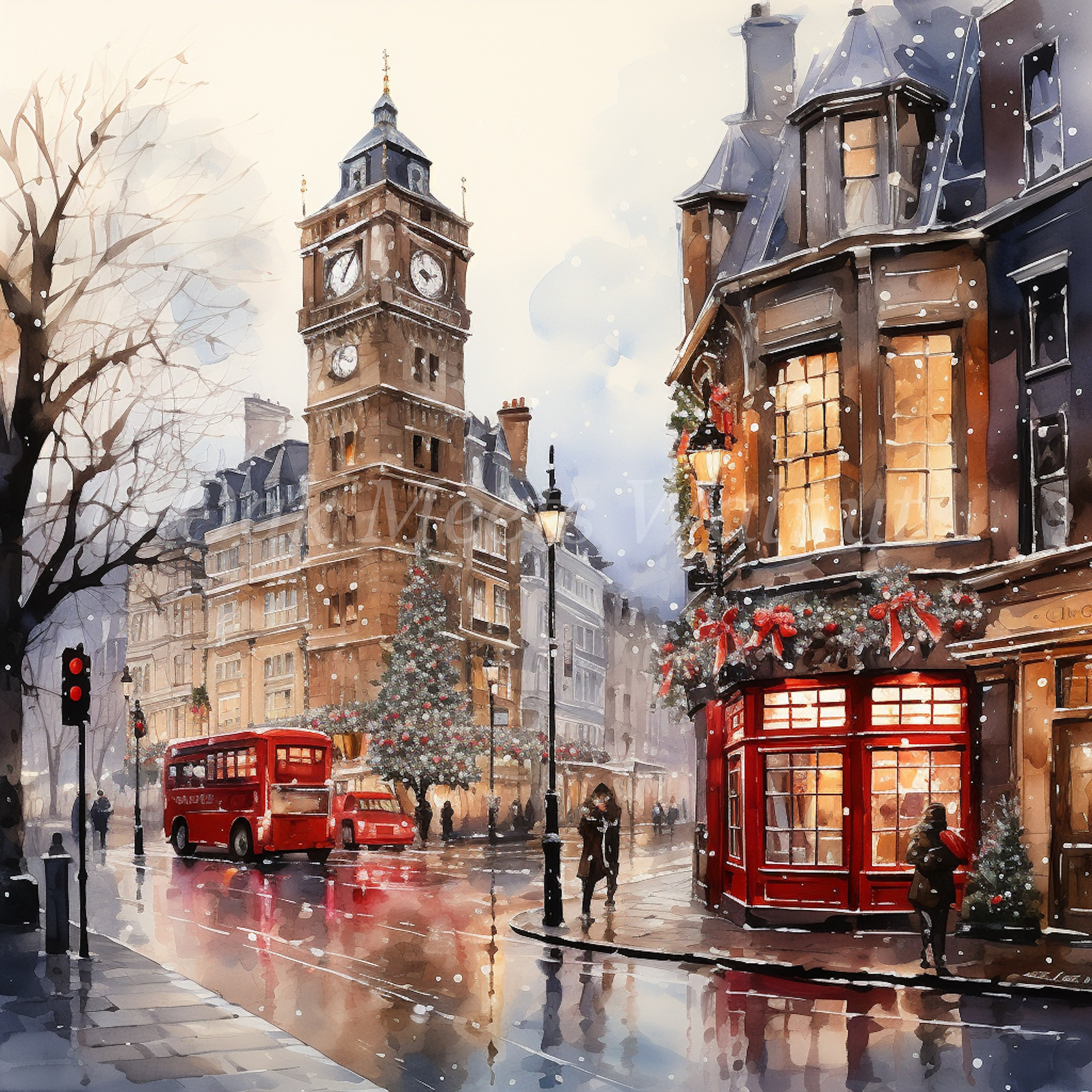Christmas in London Clipart Bundle 10 High Quality Watercolor Jpgs ...