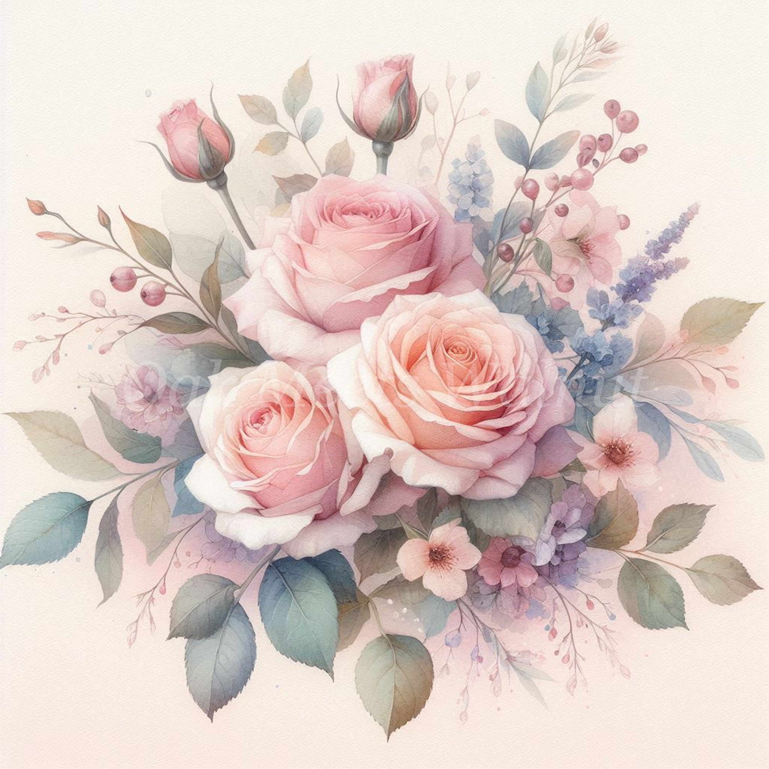 Pastel Roses Clipart Bundle 10 High Quality Watercolor Jpgs, Printable ...