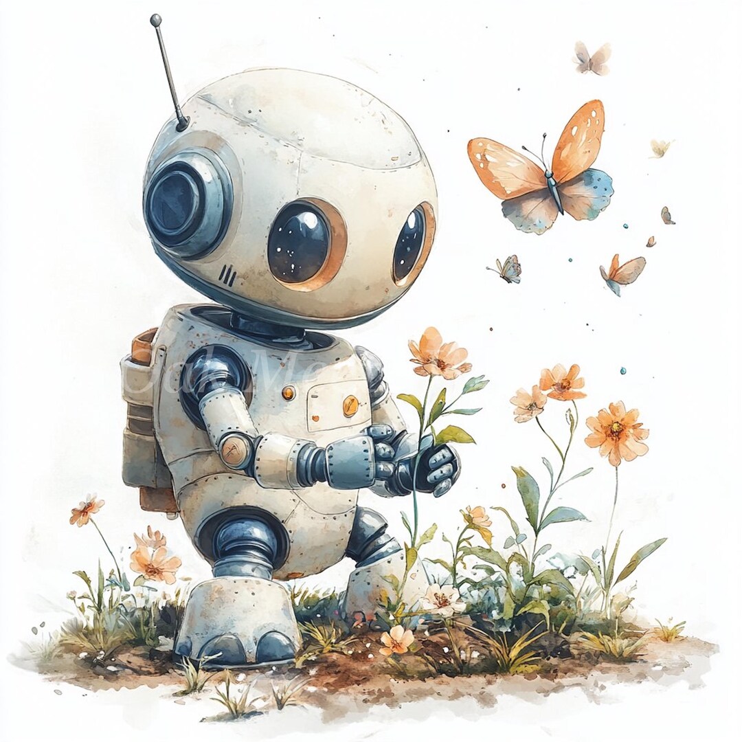 16 Garden Planting Robot Clipart Bundle- High Quality Watercolor Jpgs ...