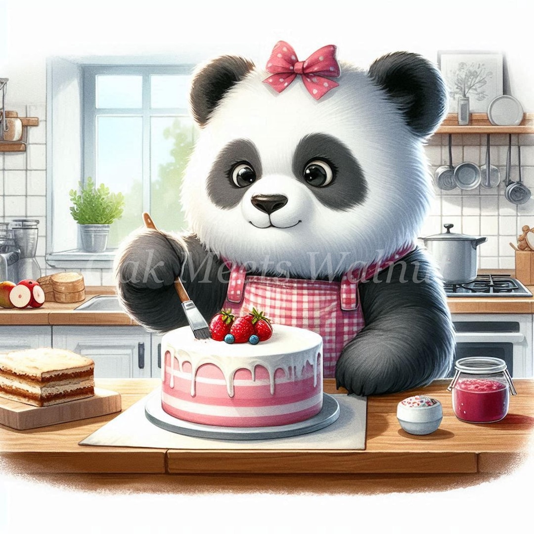 Cute Panda Baking Cake Clipart Bundle-10 High Quality Watercolor Jpgs ...