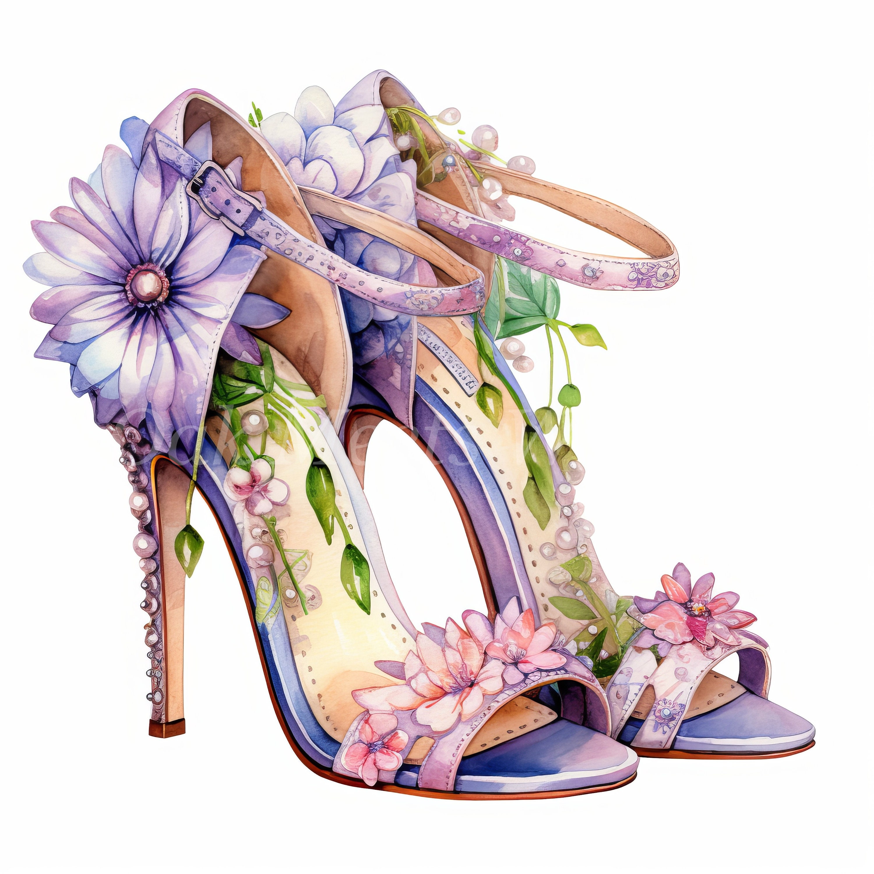 Floral Prom Shoes Clipart Bundle 10 High Quality Watercolor Jpgs ...