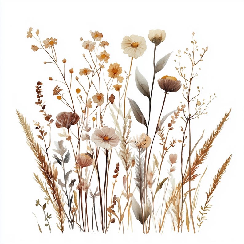 Boho Flowers Bouquet Clipart Bundle- 10 High Quality Watercolor Jpgs ...