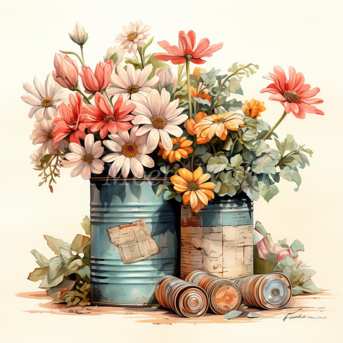 Vintage Floral Cans Watercolor Clipart Bundle (digital Download) - Etsy