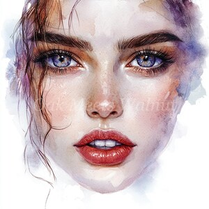 Watercolor Woman Face Art: Printable Illustrations (digital Download ...