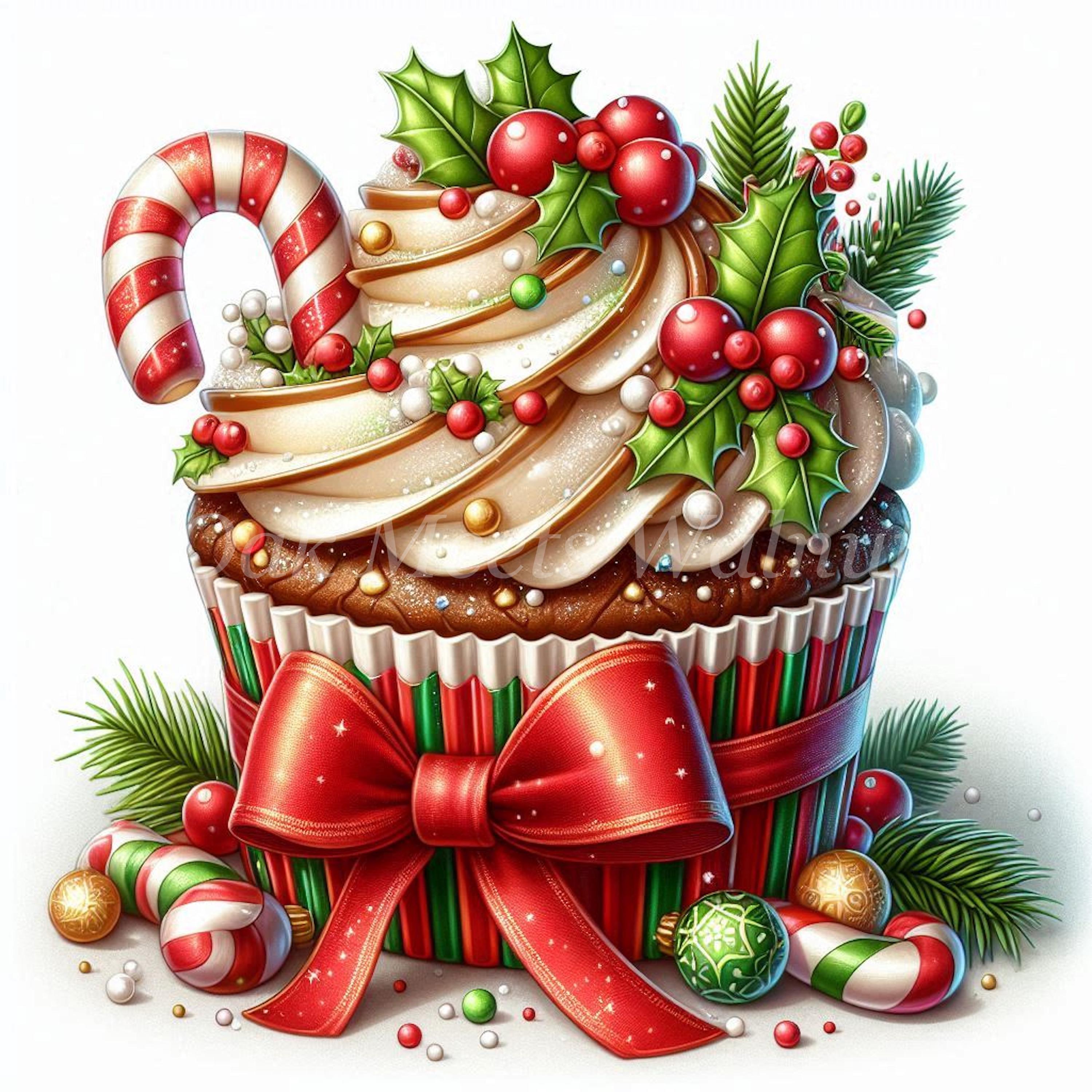 Christmas Cupcakes Clipart Bundle 10 High Quality Watercolor Jpgs, Xmas ...