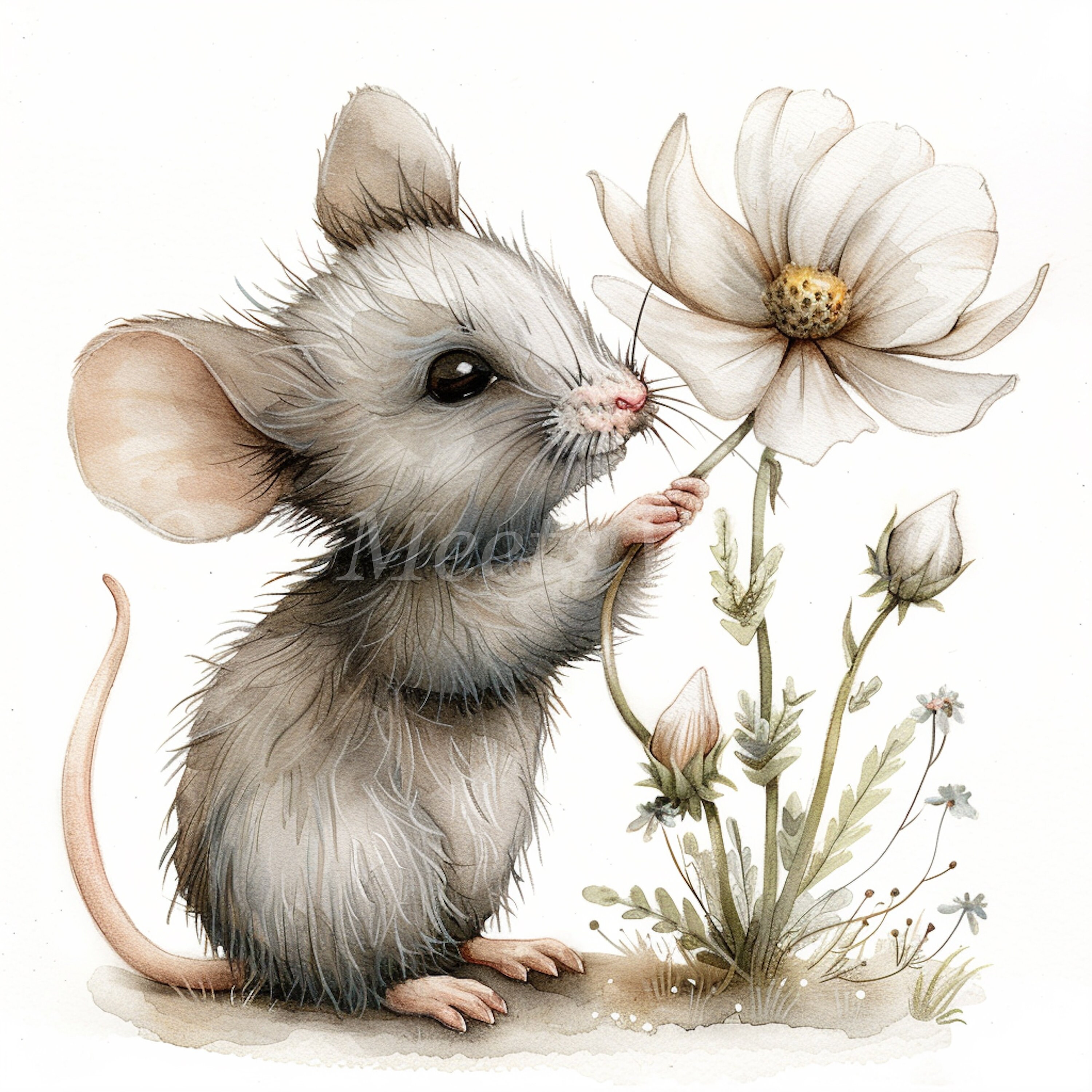 Mouse and Flowers Clipart Bundle 10 High Quality Watercolor Jpgs, Mixed ...