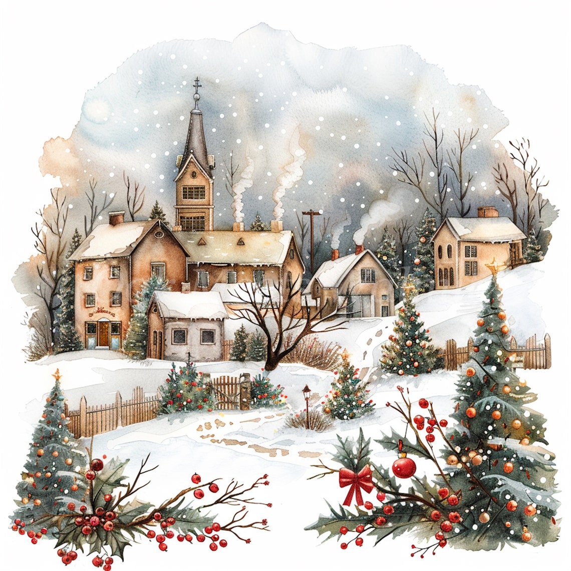Victorian Christmas Time Clipart Bundle 10 High Quality Watercolor Jpgs ...