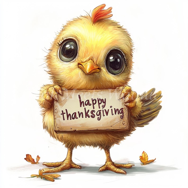 Baby Chicken With Happy Thanksgiving Sign Clipart Bundle- 10 High ...