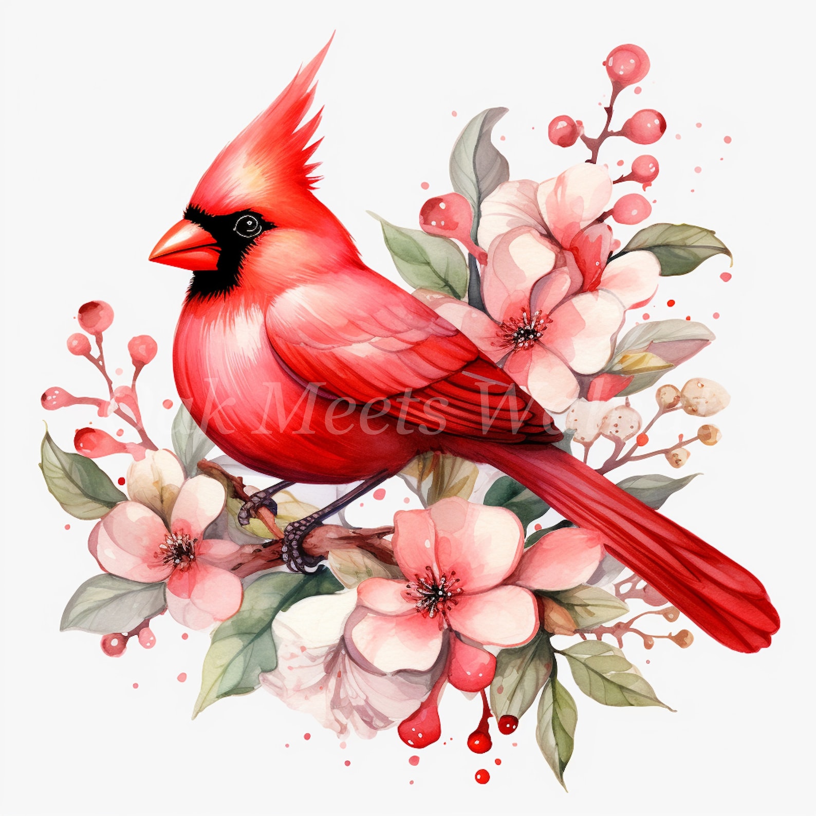Red Cardinal Clipart Bundle 10 High Quality Watercolor Jpgs, Flower ...
