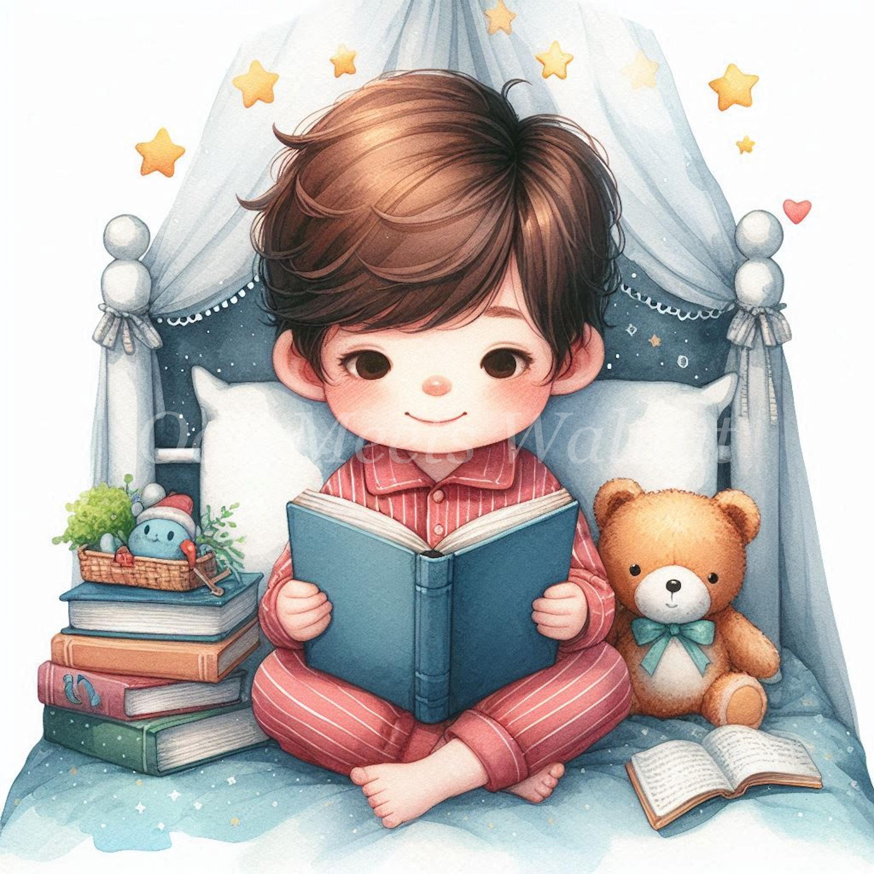 Watercolor Kid Reading Clipart Bundle (digital Download) - Etsy