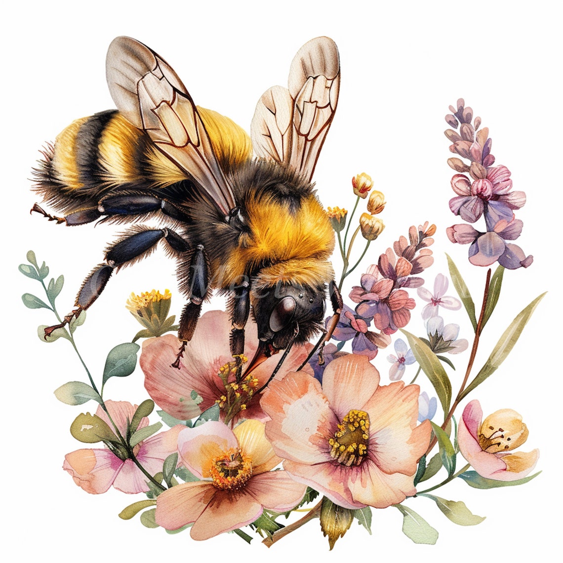 Lovely Bee With Flowers Clipart Bundle 10 High Quality Jpgs, Insect ...