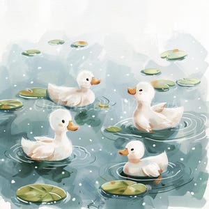 Cute Ducks in a Pond Clipart Bundle- 10 High Quality Watercolor Jpgs ...
