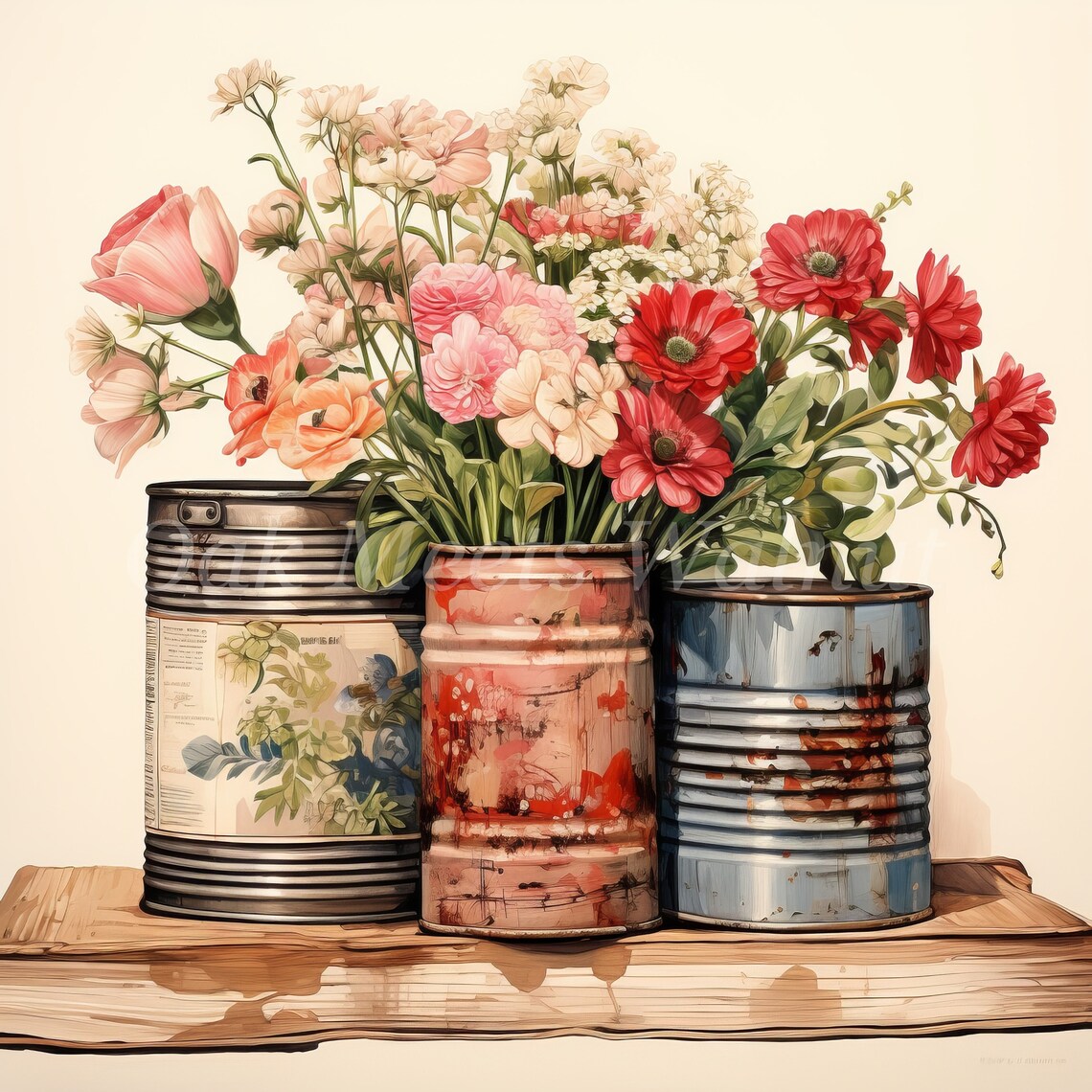 Vintage Floral Cans Watercolor Clipart Bundle (digital Download) - Etsy