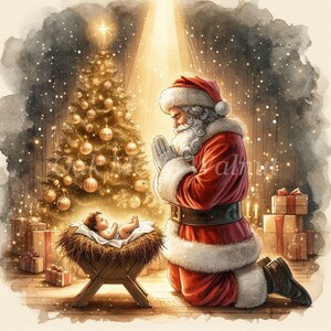 Santa Praying Watercolor Clipart Bundle: Christmas Scrapbook Graphics ...