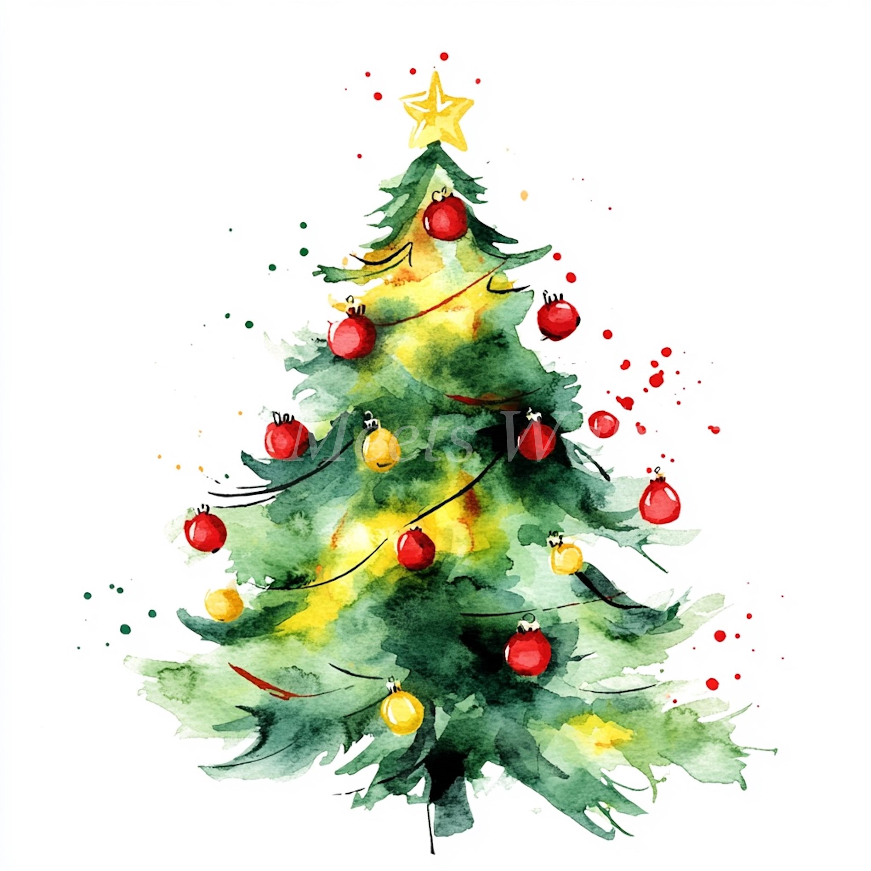 Watercolor Christmas Tree Clipart Bundle: Holiday Card Making (digital ...