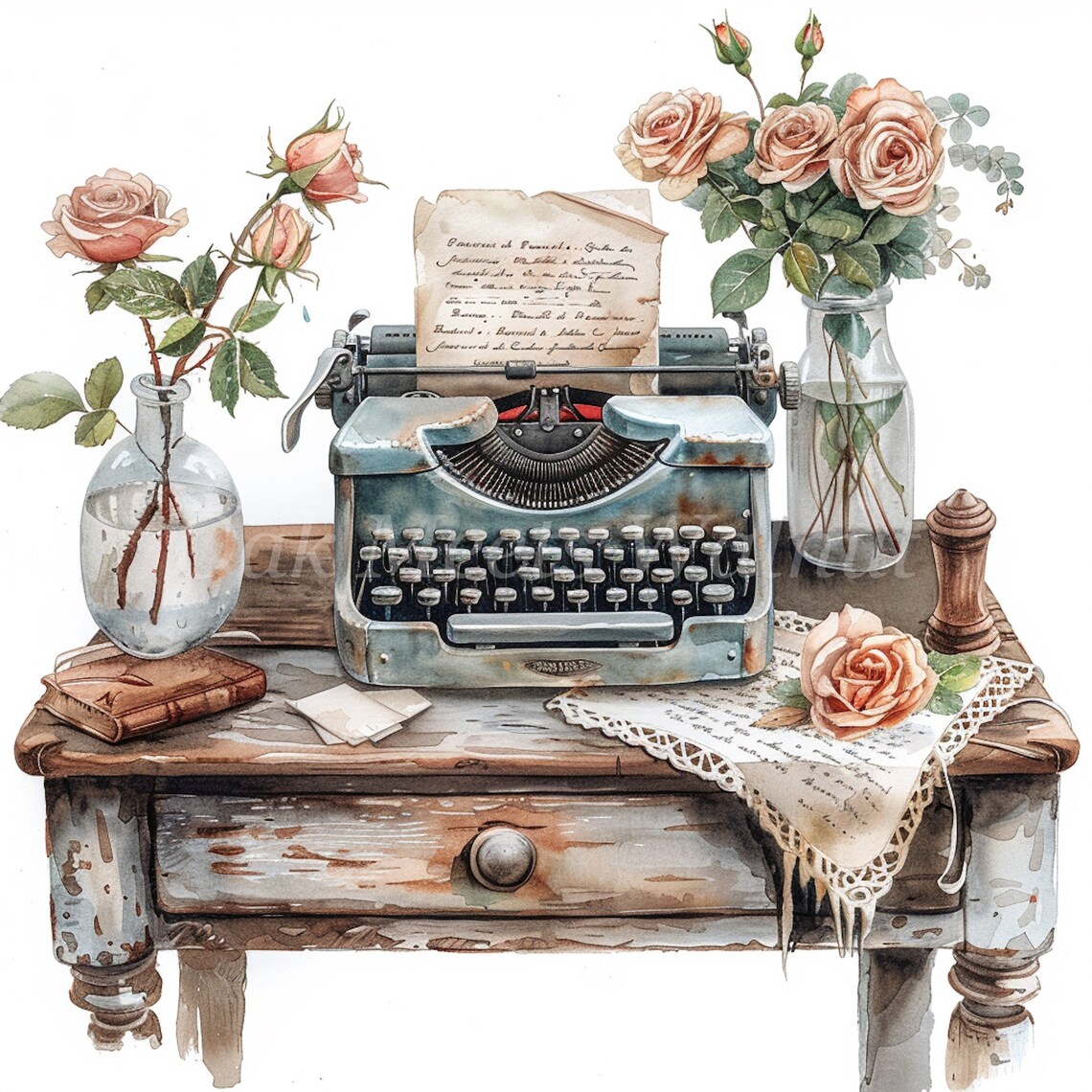 Writer's Desk Table, Clipart Bundle 10 High Quality Watercolor Jpgs ...