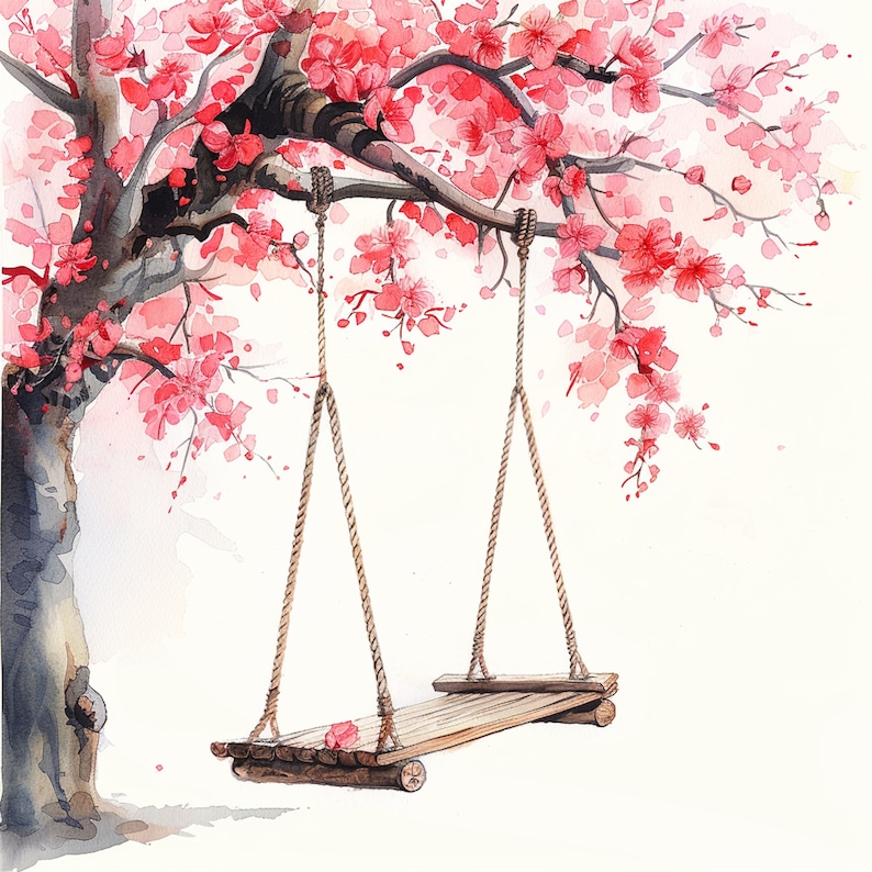 Swing in Tree Well Clipart Bundle- 10 High Quality Watercolor Jpgs ...