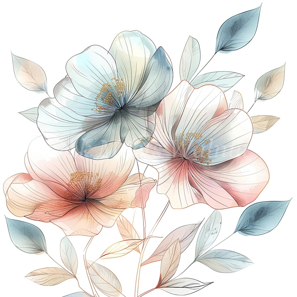 Abstract Pastel Flowers Clipart Bundle 10 High Quality Watercolor Jpgs ...