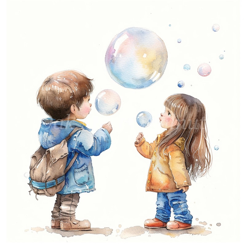 Kids Blowing Bubbles Clipart Bundle- 10 High Quality Jpgs, Printable ...