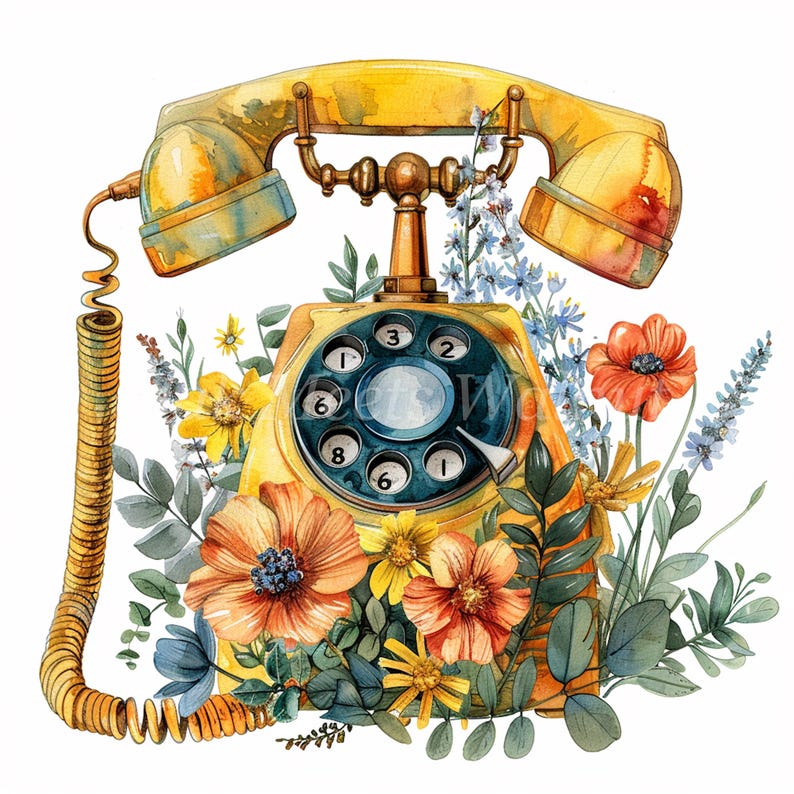 Vintage Telephone With Flowers Clipart Bundle- 10 High Quality ...