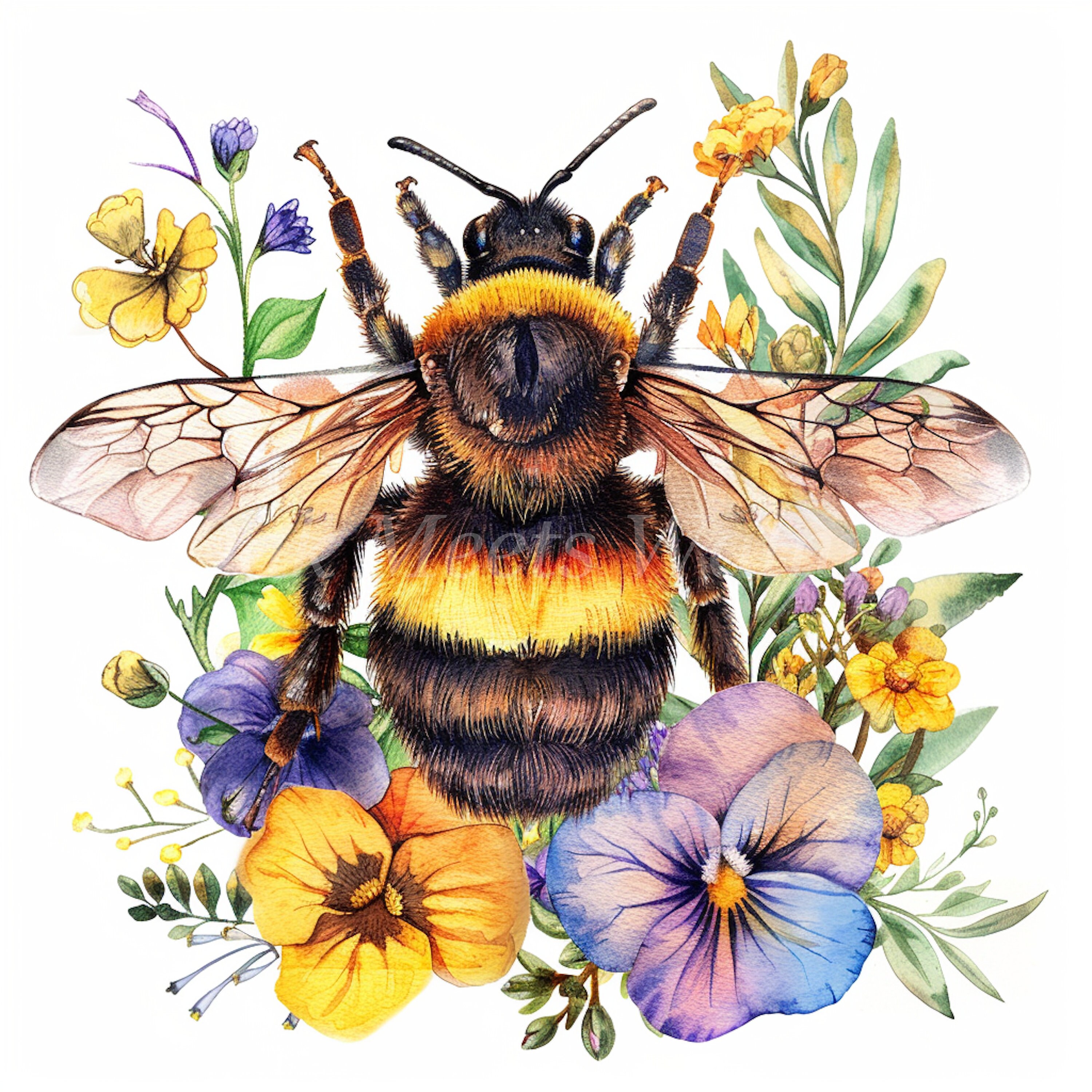 Lovely Bee With Flowers Clipart Bundle 10 High Quality Jpgs, Insect ...