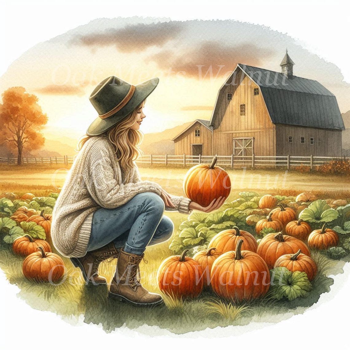 Pumpkin Farm Clipart Bundle: Watercolor Fall Harvest (digital Download ...
