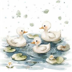 Cute Ducks in a Pond Clipart Bundle- 10 High Quality Watercolor Jpgs ...