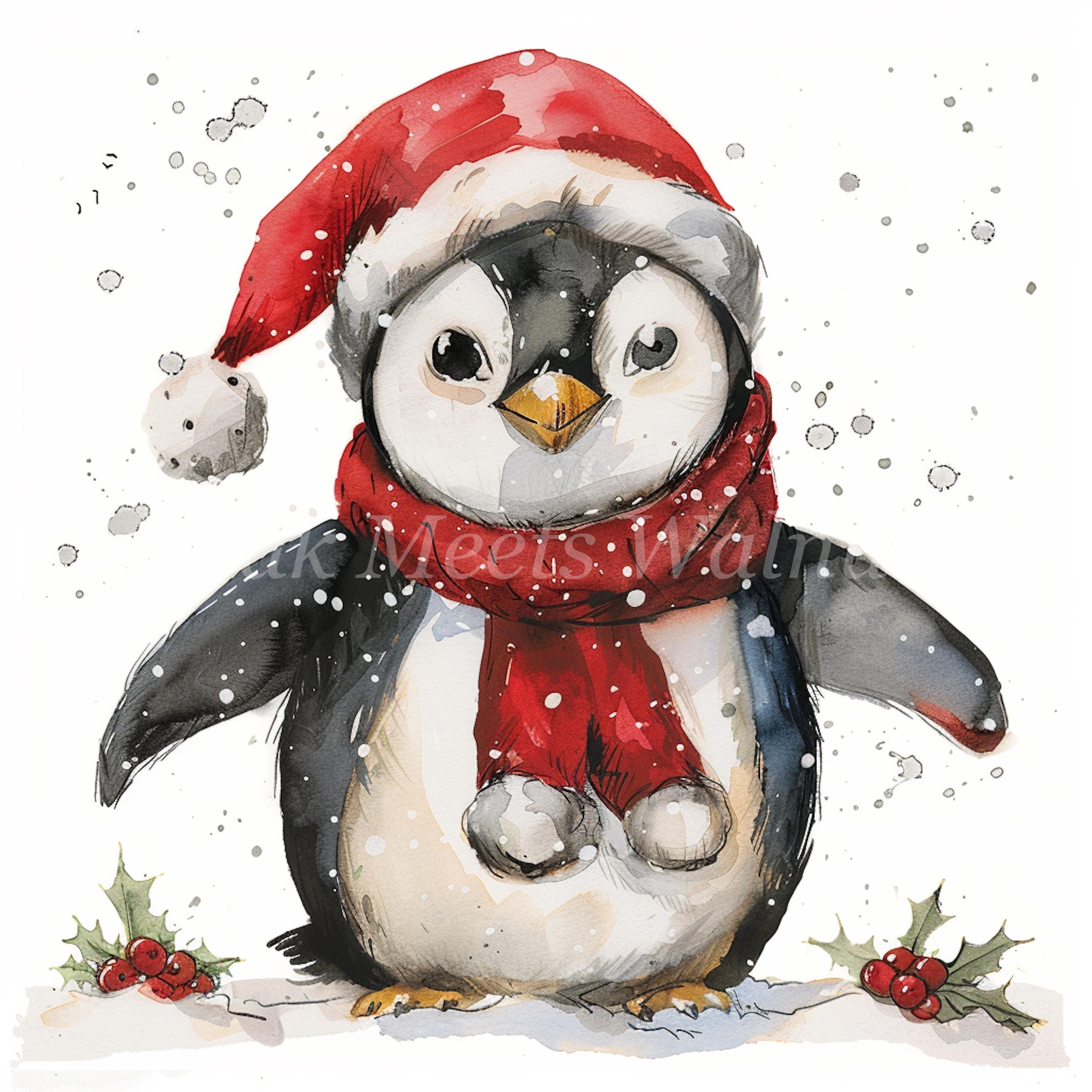 Christmas Penguin Watercolor Clipart Bundle: Holiday JPG Images ...