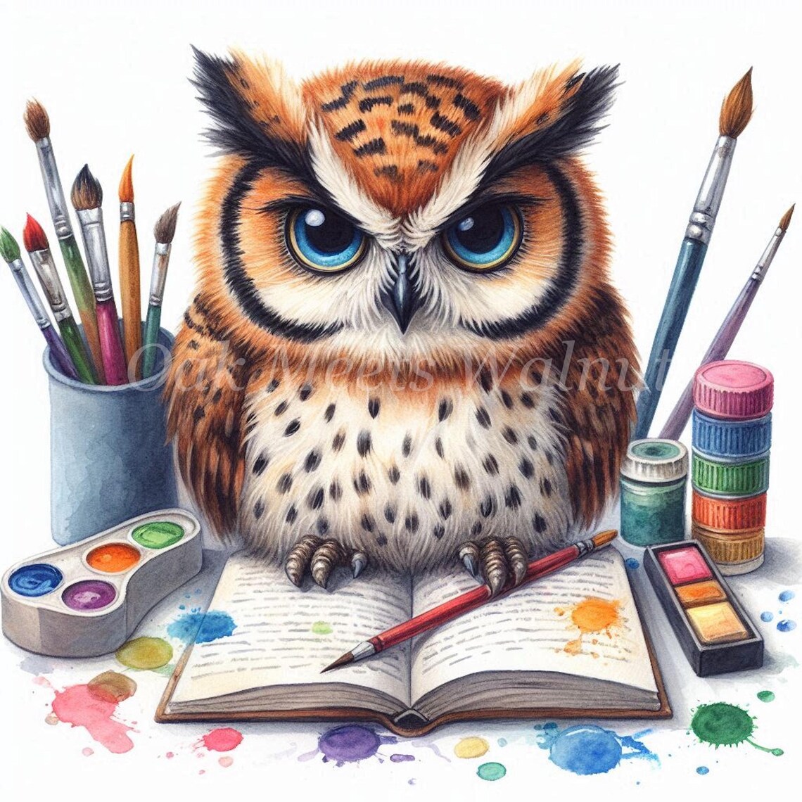 Studious Owl Clipart Bundle – Watercolor Owl Illustrations (digital ...