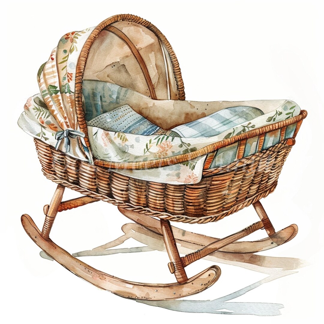 Vintage Baby Cradle Bundle- 10 High Quality Watercolor Jpgs, Printable ...