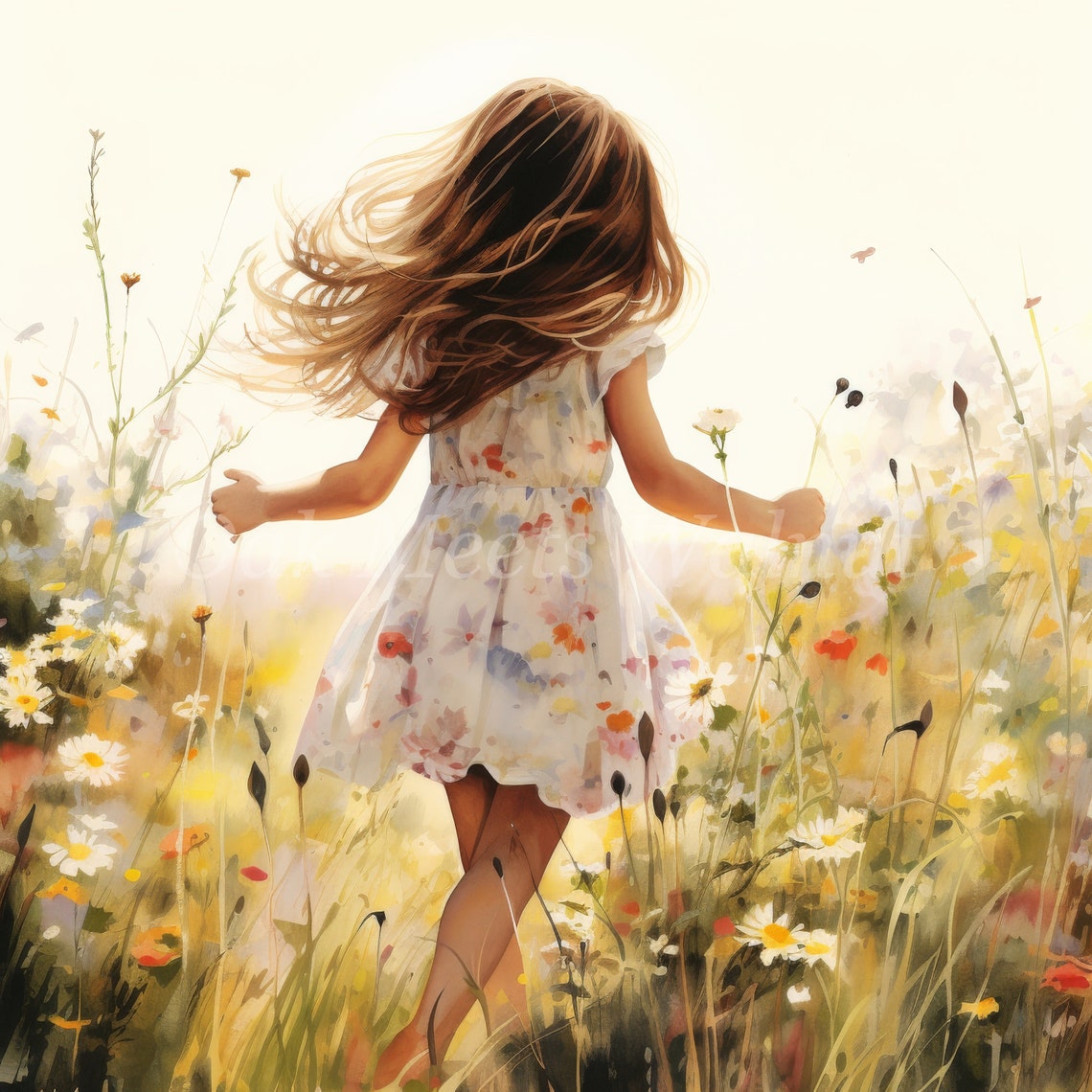 Girl in a Flower Field Clipart Bundle Pack, 12 X 12 Digital Paper, 10 ...