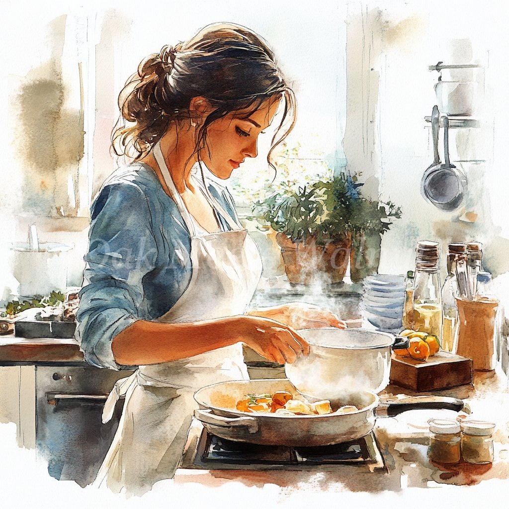 Watercolor Woman Cooking Clipart Set: Kitchen Art (digital Download) - Etsy
