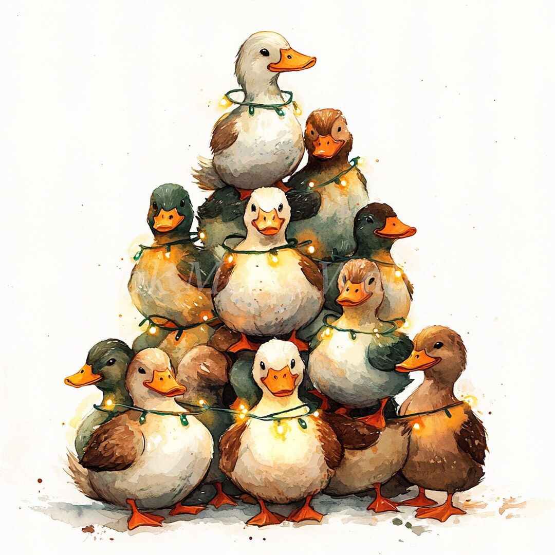 Christmas Tree Ducklings Clipart Bundle- 10 High Quality Watercolor ...