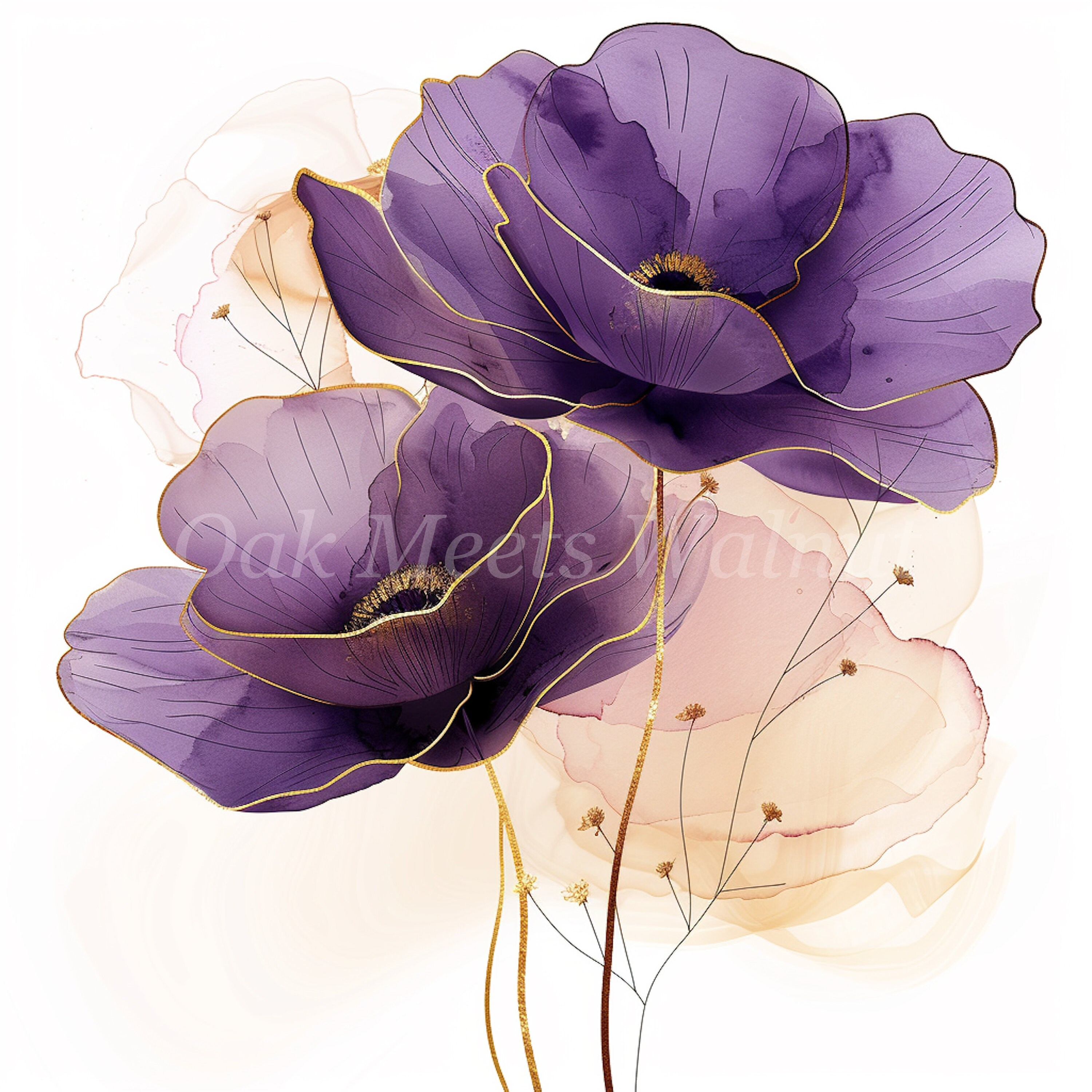 Abstract Purple Flowers Clipart Bundle 10 High Quality Watercolor Jpgs ...
