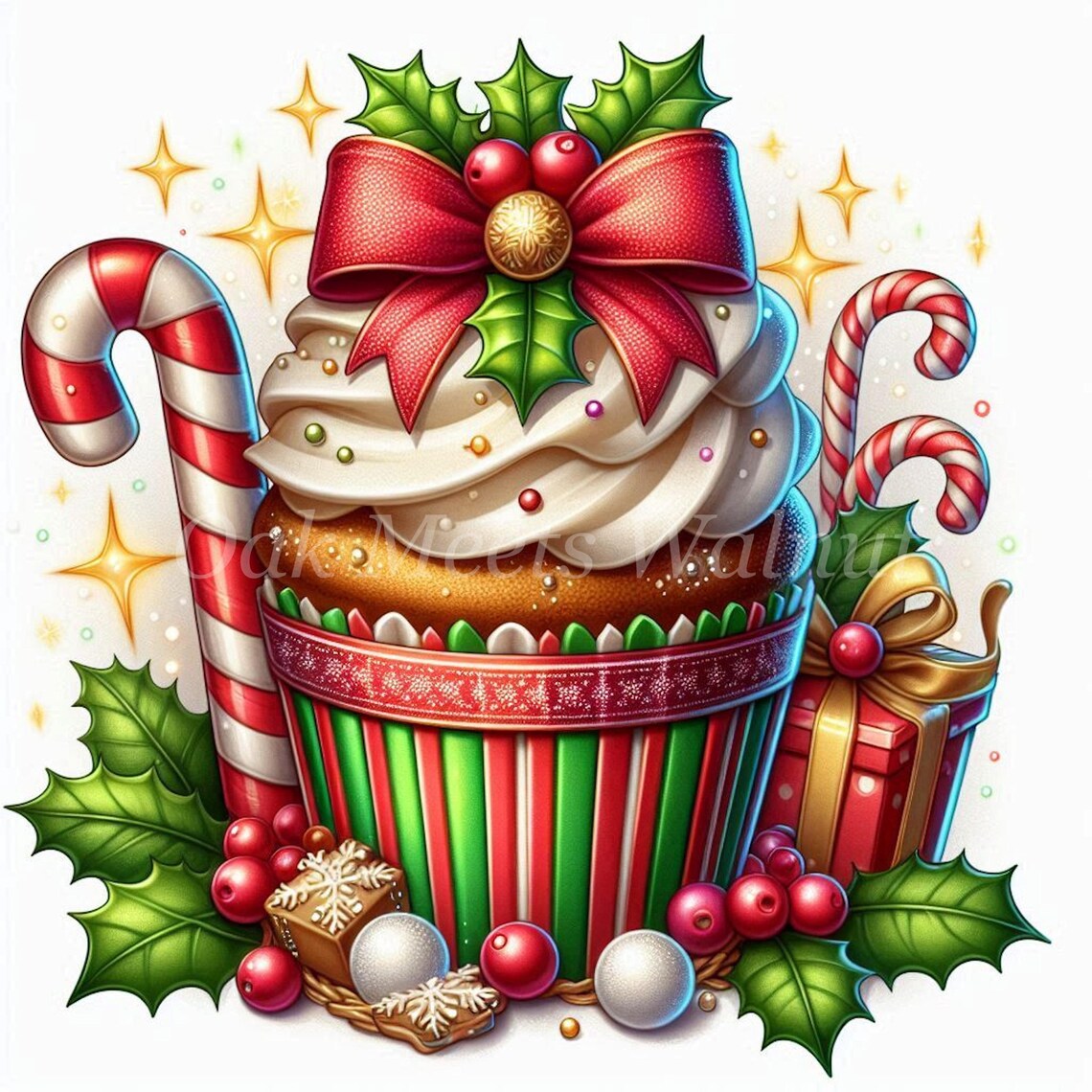 Christmas Cupcakes Clipart Bundle 10 High Quality Watercolor Jpgs, Xmas ...