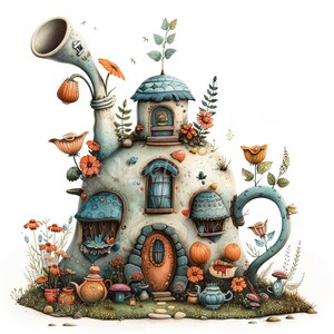 Whimsical Teapot House Clipart Bundle- 10 High Quality Watercolor Jpgs ...
